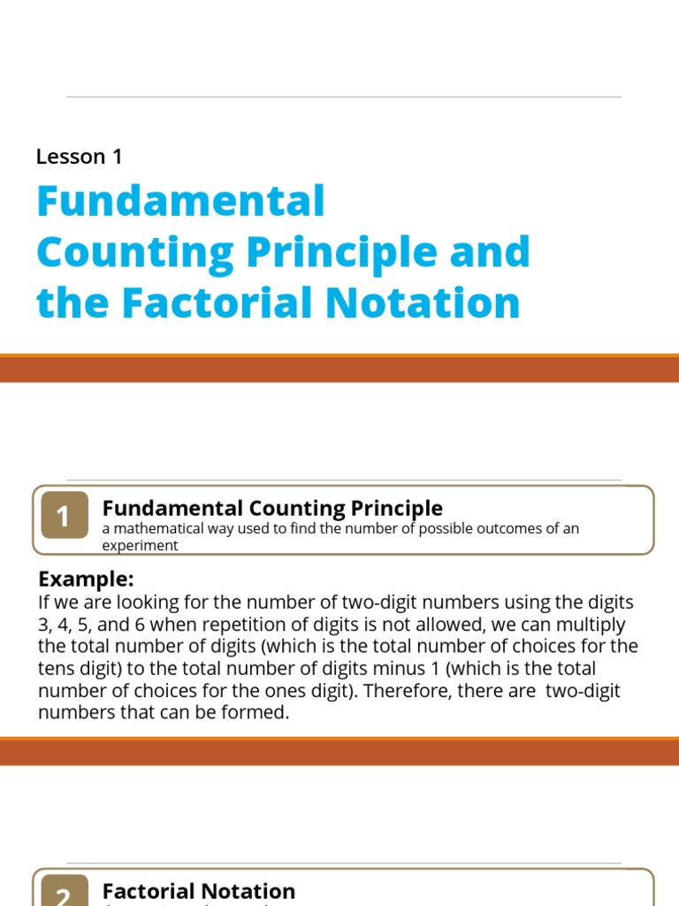 Fundamental Counting Principle and The Factorial Notation: Lesson 1 | PDF | Permutation | Numbers