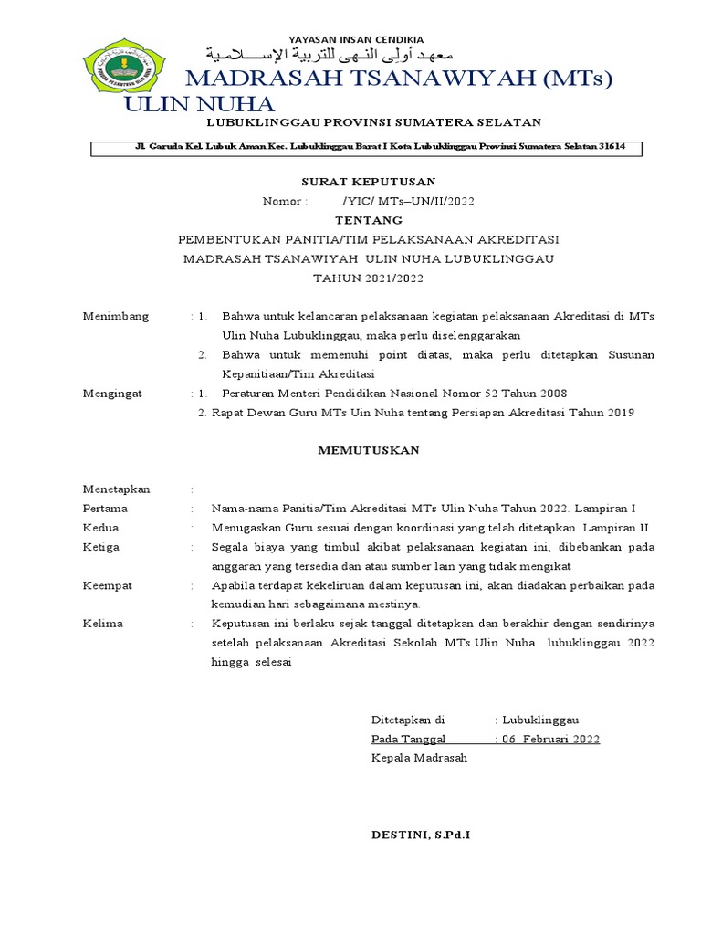 SK TIM Akreditasi | PDF