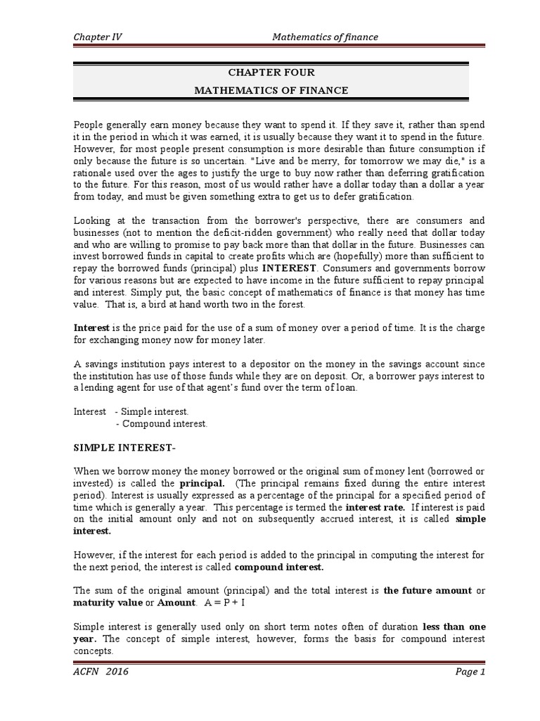 ACFN 221, Ch. IV | Download Free PDF | Interest | Present Value