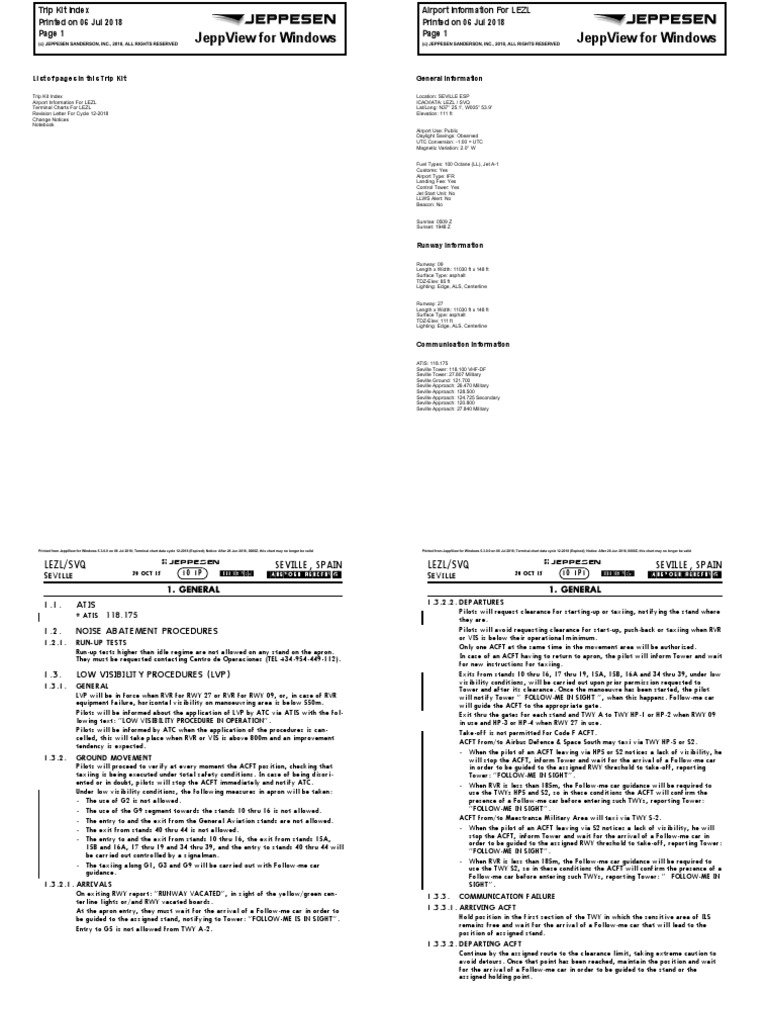 Jeppview For Windows Jeppview For Windows: List of Pages in This Trip Kit General Information ...