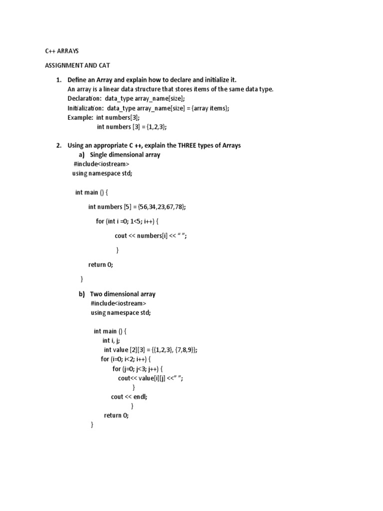 Define An Array And Explain How To Declare And Initialize It Pdf Array Data Structure
