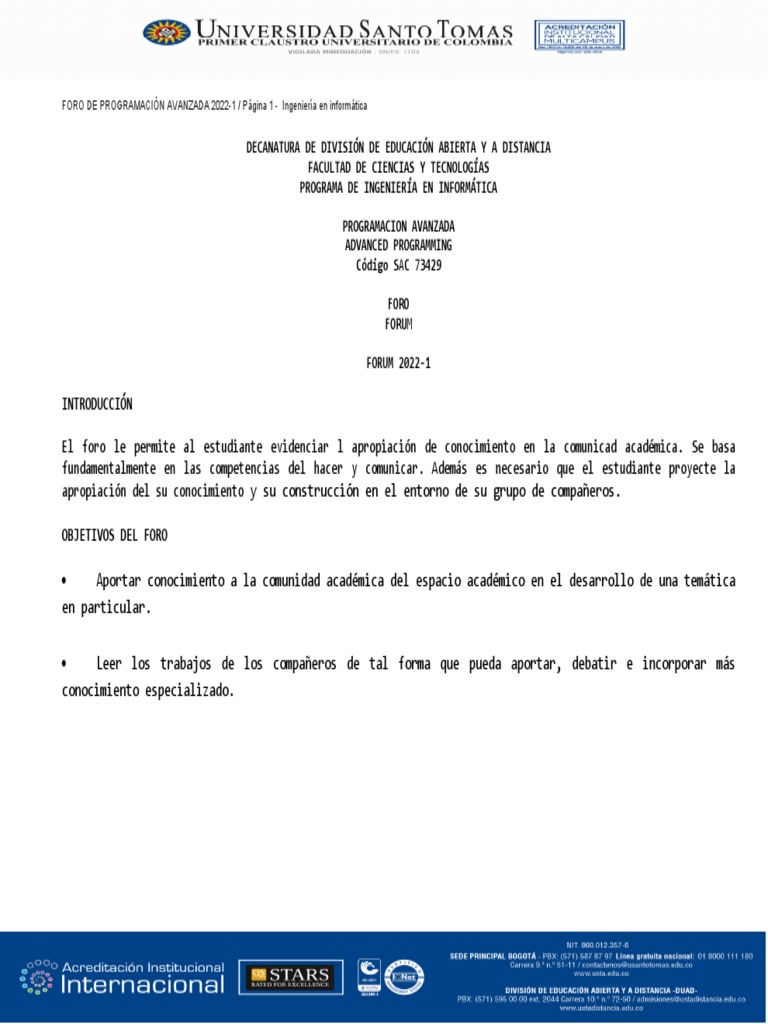 Foro Programación Avanzada 2022-1 | PDF | Lenguaje de programación ...