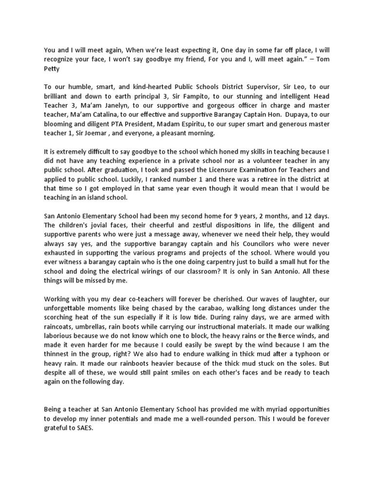 Send-Off Speech | PDF