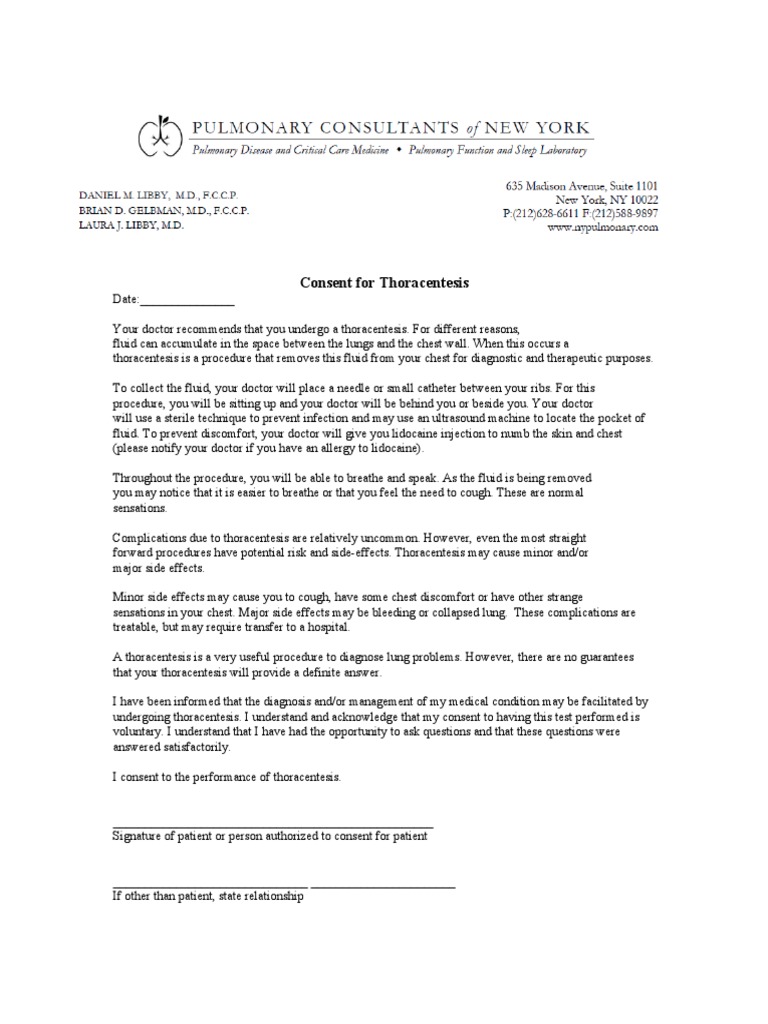 Thoracentesis Consent Guide | PDF