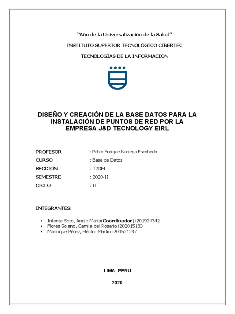 Informe Final Proyecto BD | PDF | SQL | Informática