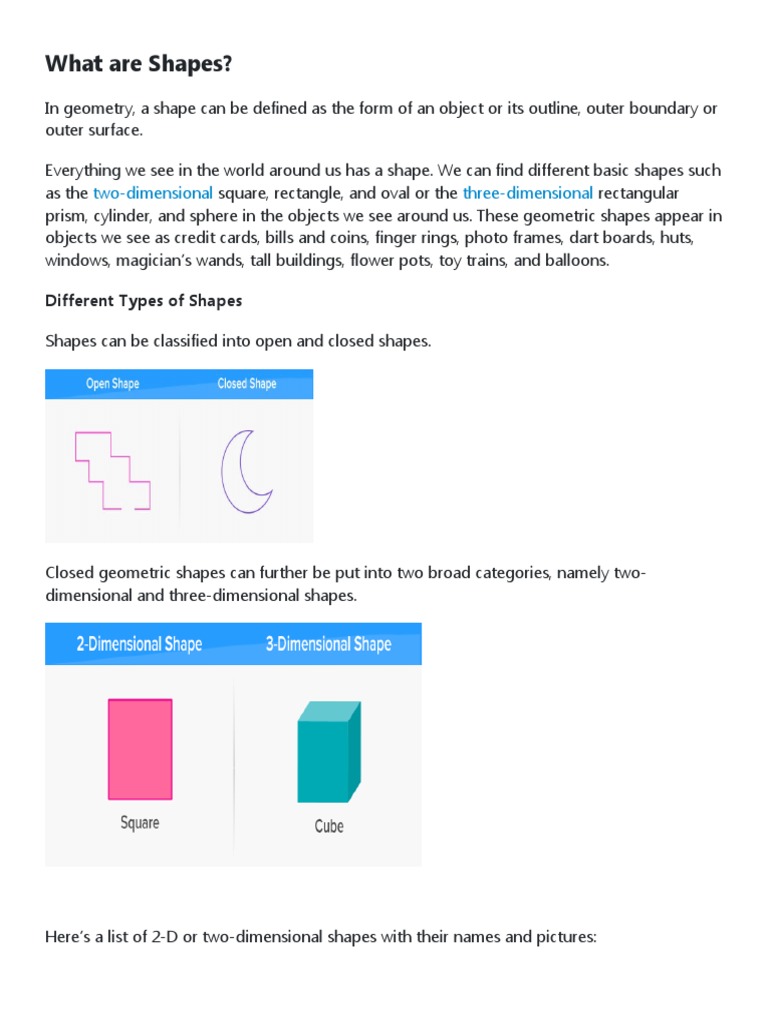 What Are Shapes?: Two-Dimensional Three-Dimensional | PDF | Teaching ...