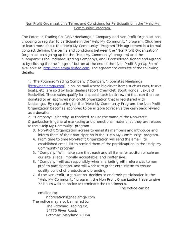Neelamga Help My Community Terms and Conditions | Nonprofit ...