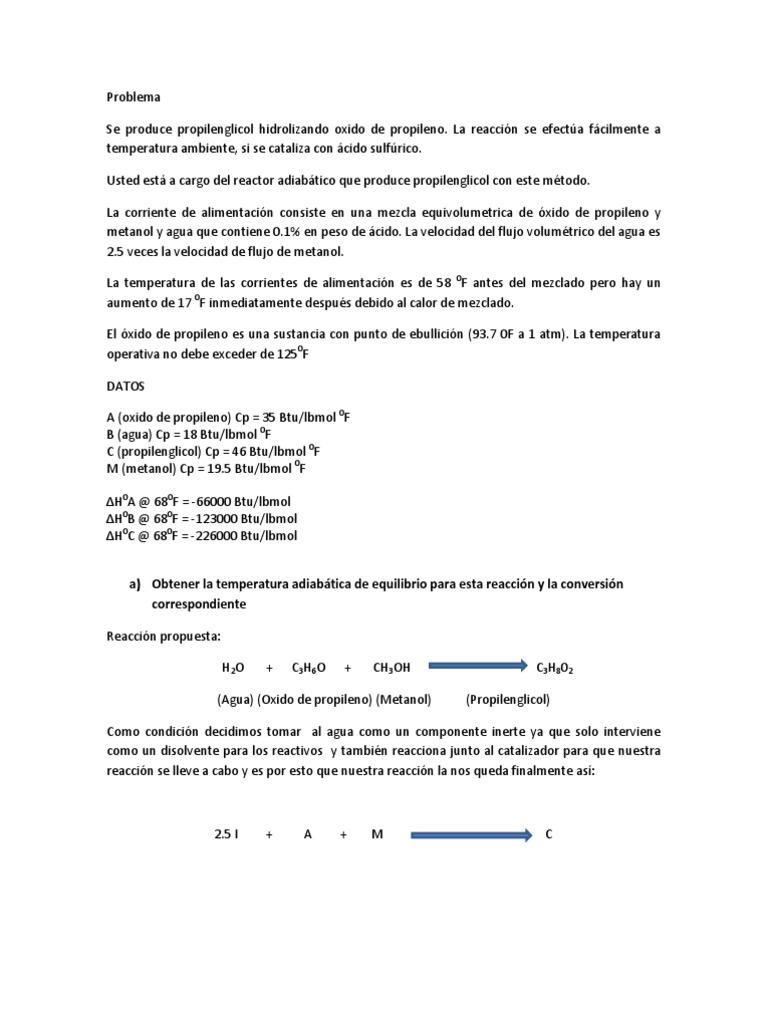 Problema de Reactores | PDF | Reactor Quimico | Reacciones químicas