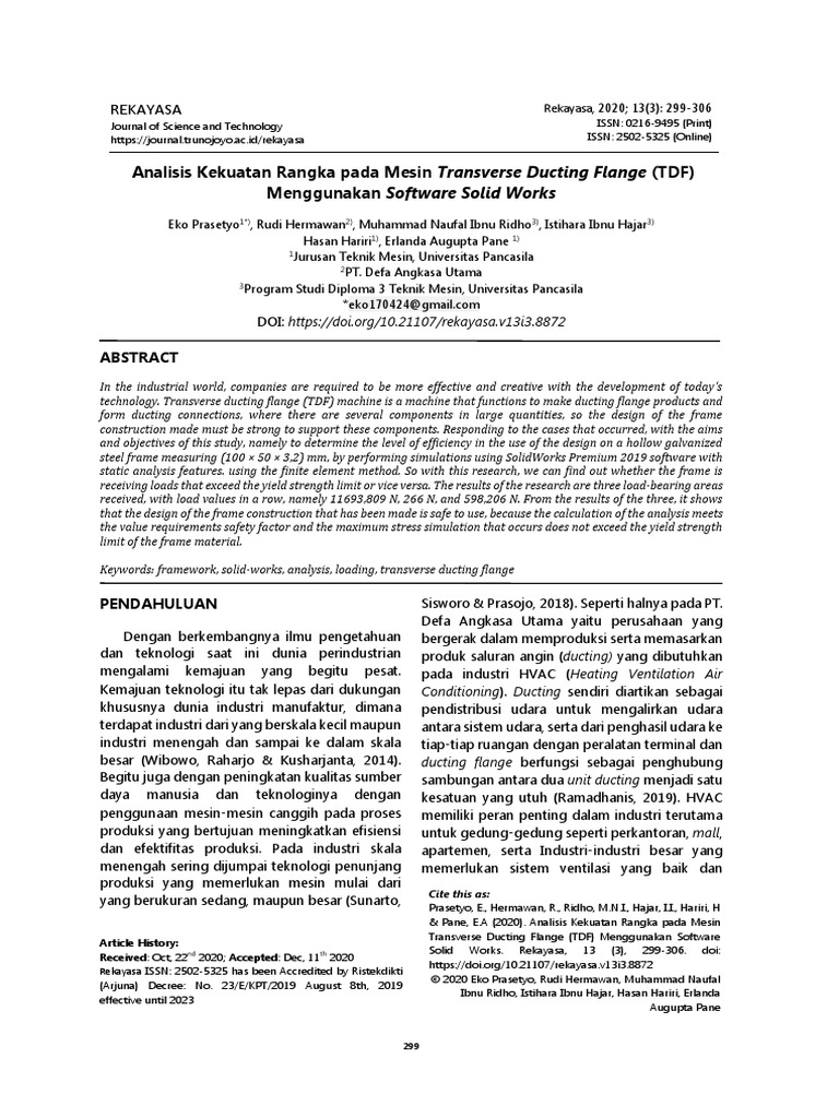 Analisis Kekuatan Rangka Pada Mesin Transverse Ducting Flange (TDF ...