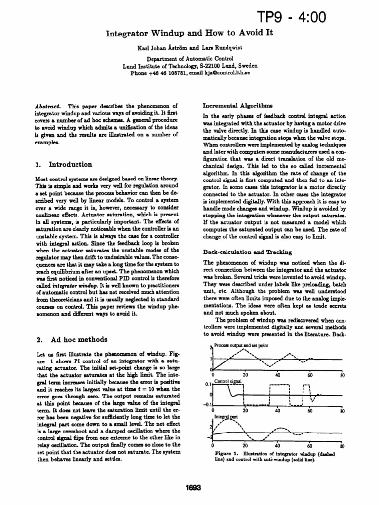 Integrator Windup and How To Avoid It | PDF | Control Theory | Systems Science