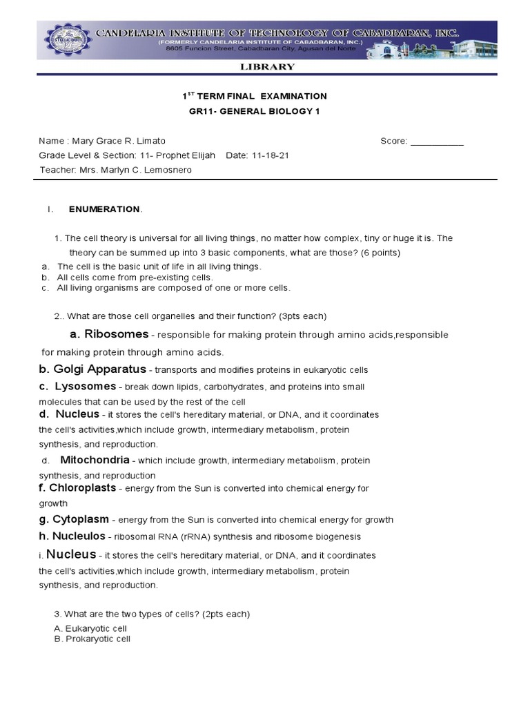General Biology 1 Final Exam Review | PDF | Cell (Biology) | Cell Membrane