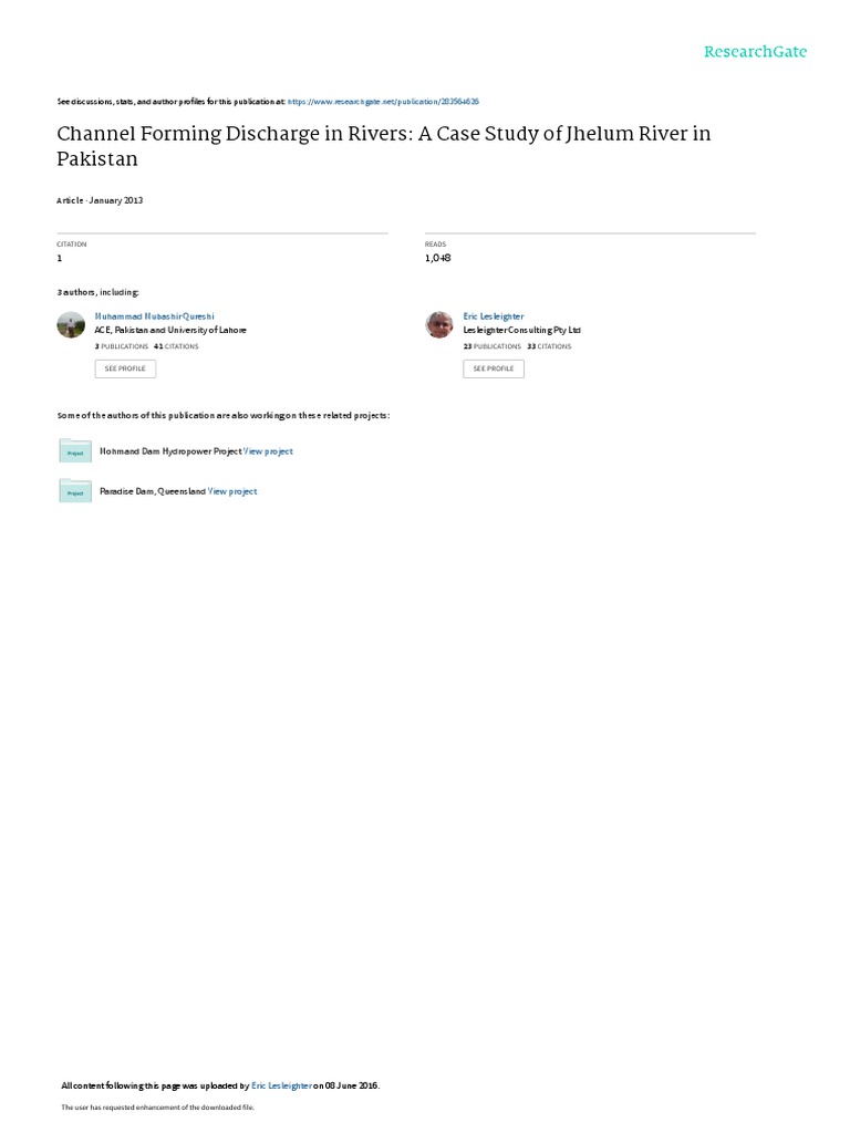 Channel Forming Discharge in Rivers - Jehlum | PDF | Discharge ...