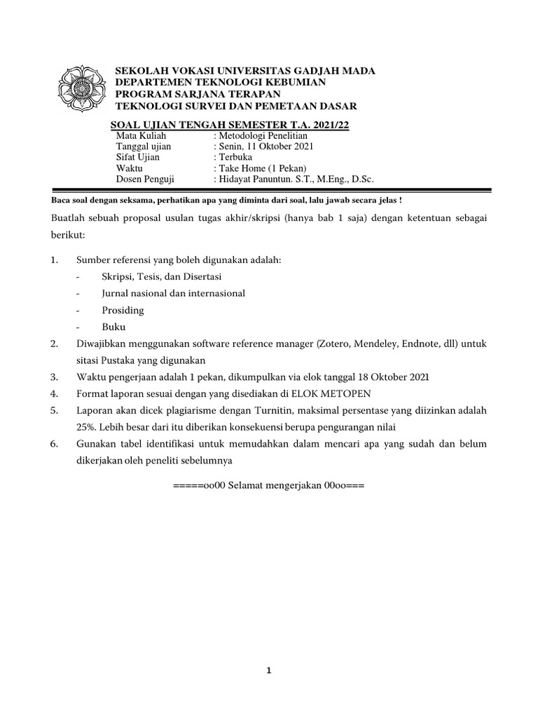 UTS Metopen Ganjil 2021-2022 | PDF | Teknologi & Rekayasa