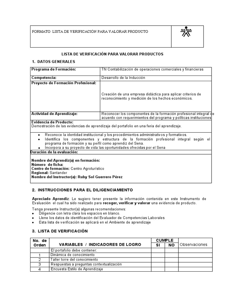 Lista de Verificacion | PDF | Evaluación | Aprendizaje