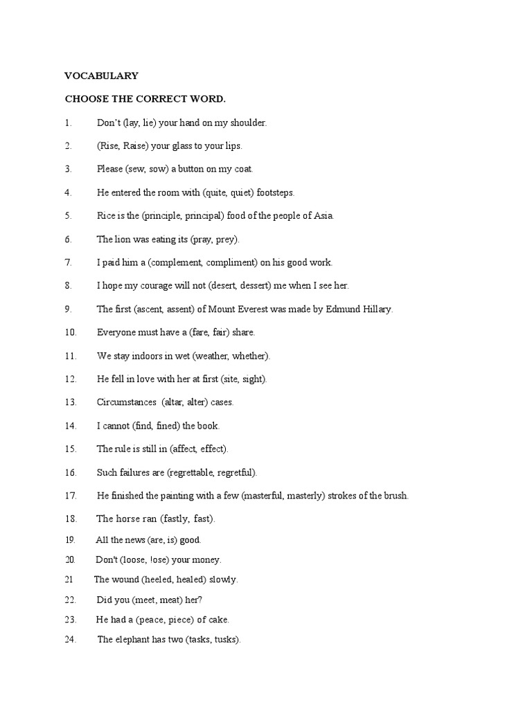 Vocabulary Choose The Correct Word | PDF | Foreign Language Studies