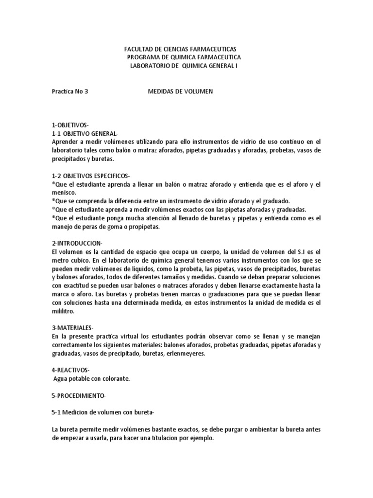 Practica No 3 Medidas de Volumen. | PDF | Volumen | Metrología
