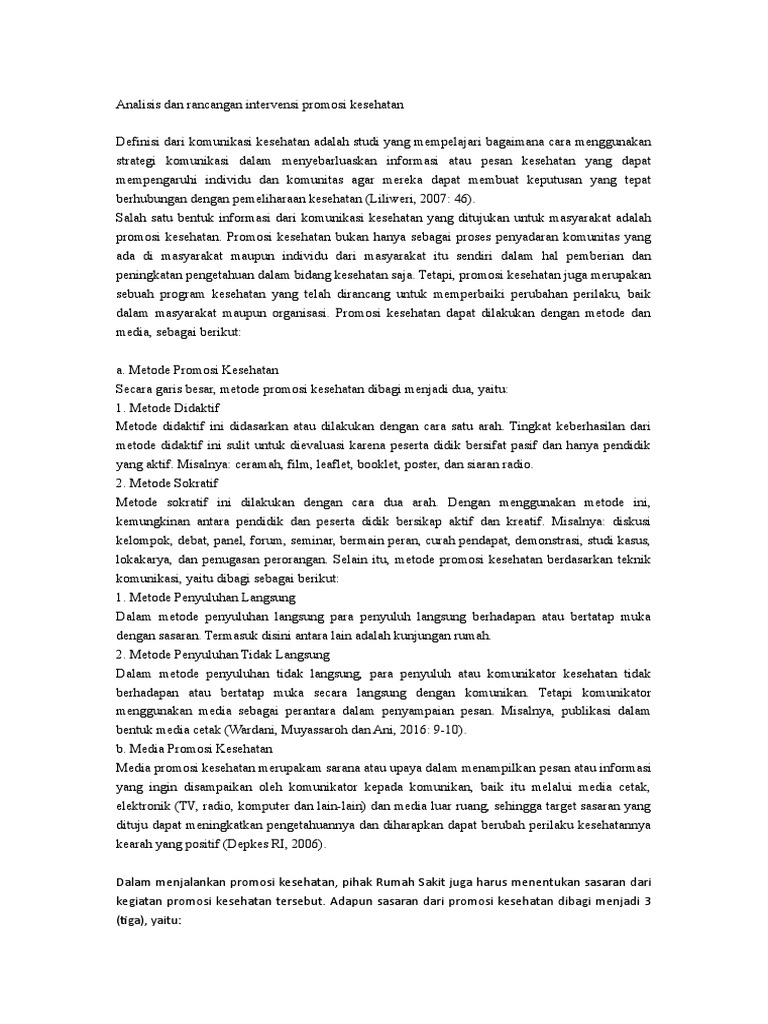 Analisis Dan Rancangan Intervensi Promosi Kesehatan | PDF