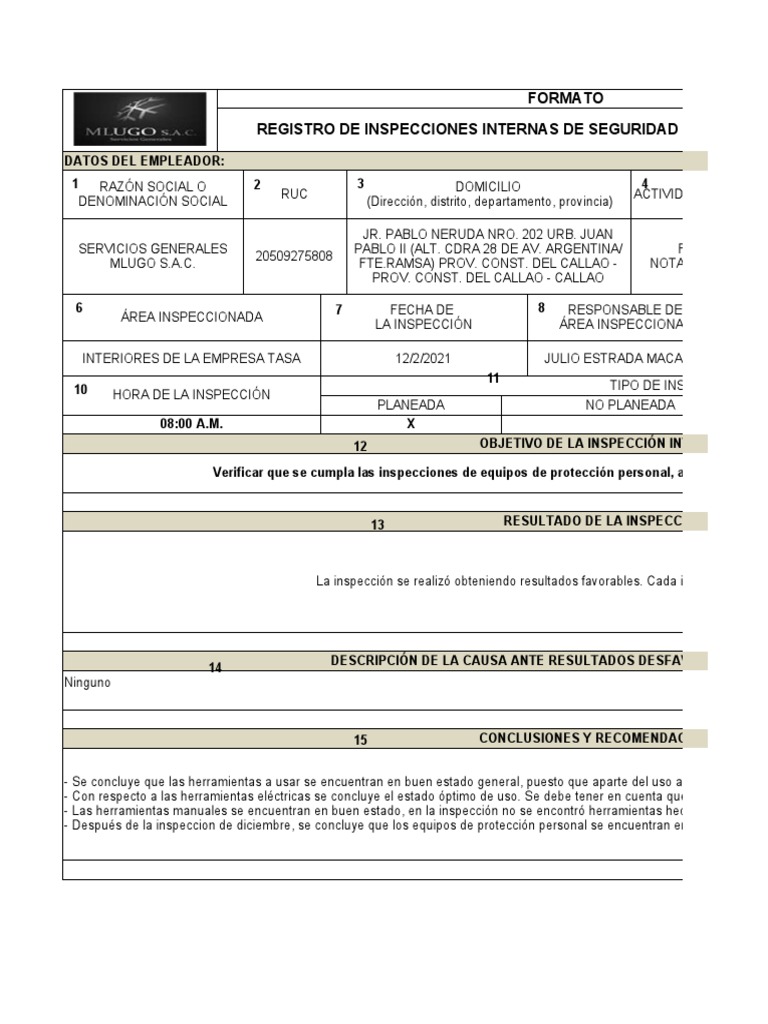 Gscma-For04 Registro de Inspecciones Internas de Seguridad y Salud en ... Gscma-For04 Registro de Inspecciones Internas de Seguridad y Salud en ...