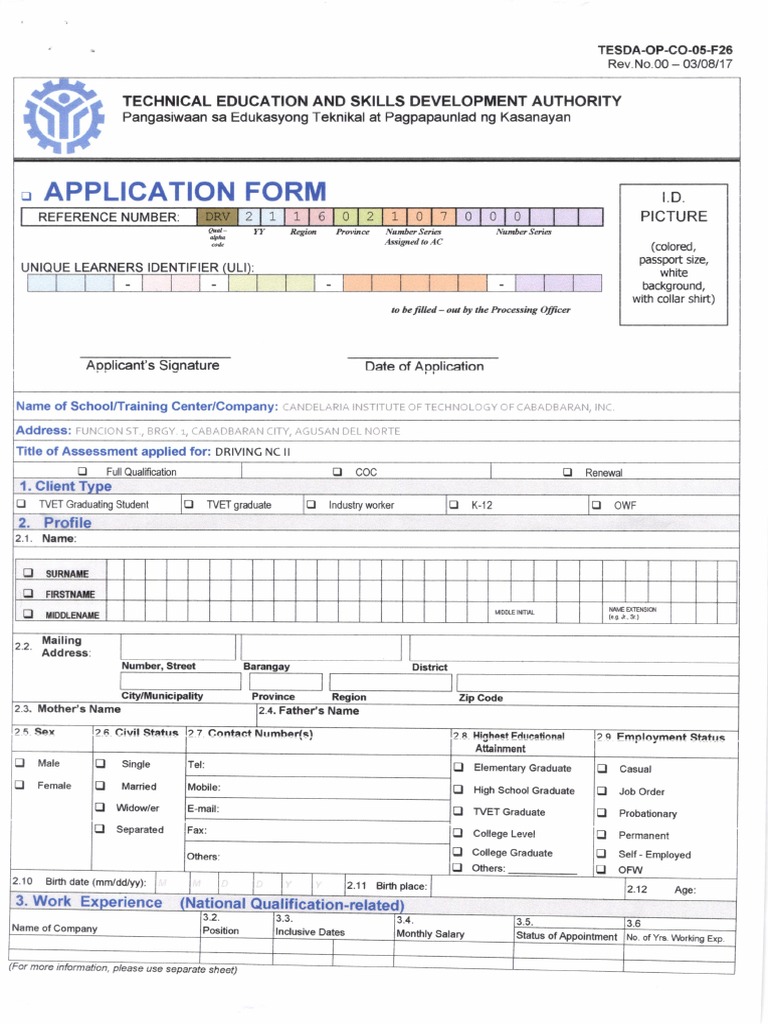 TESDA Assessment Form | PDF