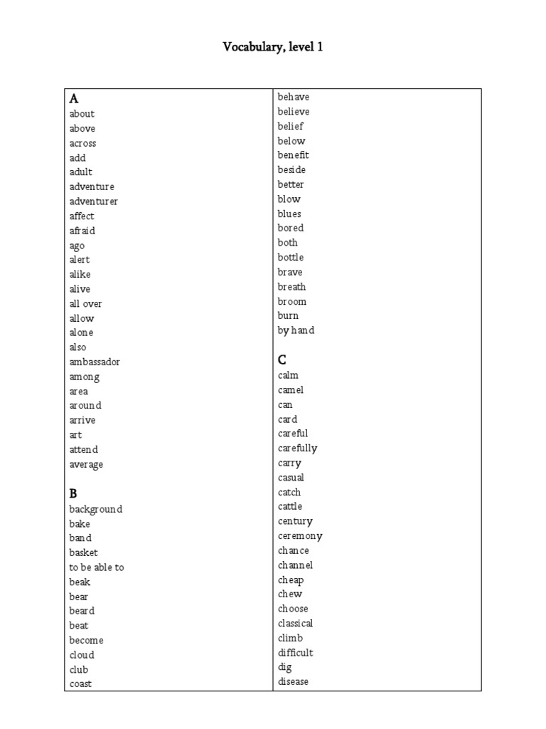 Vocabulary Level 1 | PDF