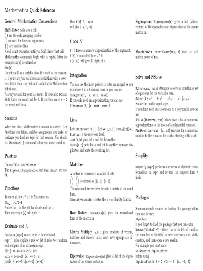 General Mathematica Conventions | PDF | Matrix (Mathematics ...