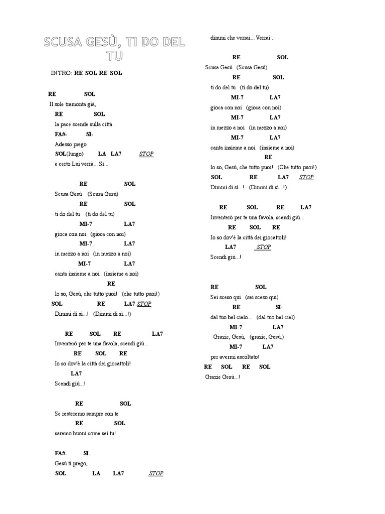 SCUSA GESU, TI DO DEL TU Accordi | PDF