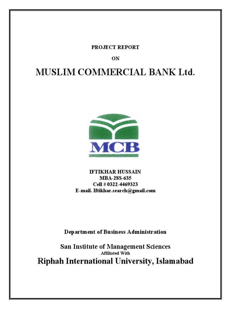 Internship Report On MCB Bank | PDF | Cheque | Banks