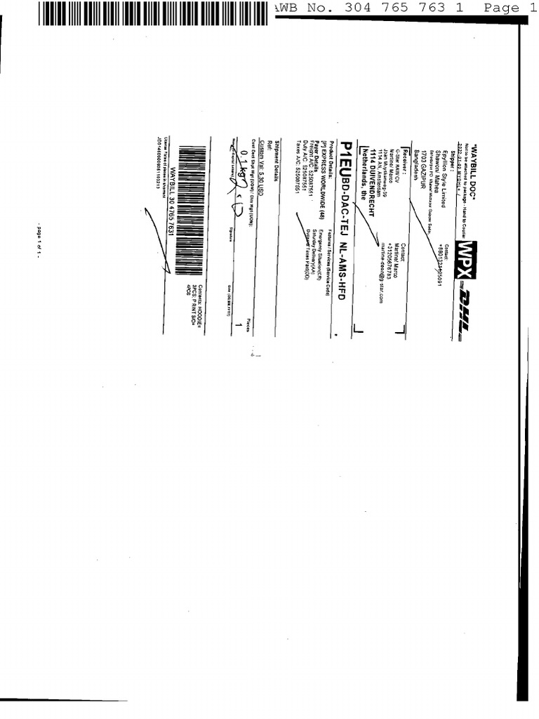 DHL HAWB 3047657631 Awb | PDF