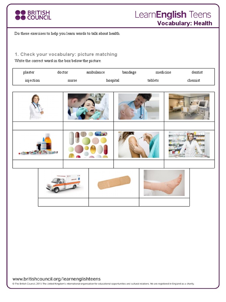 Health Vocabulary Exercises | PDF | Wellness