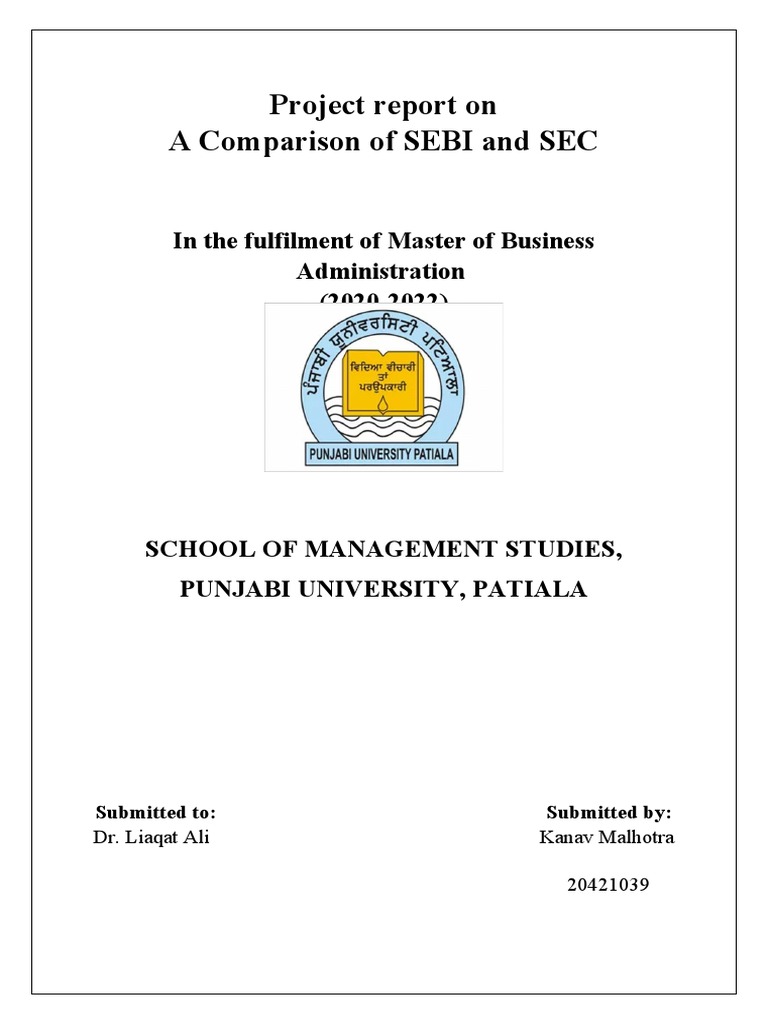 Project Report On A Comparison of SEBI and SEC: in The Fulfilment of ...