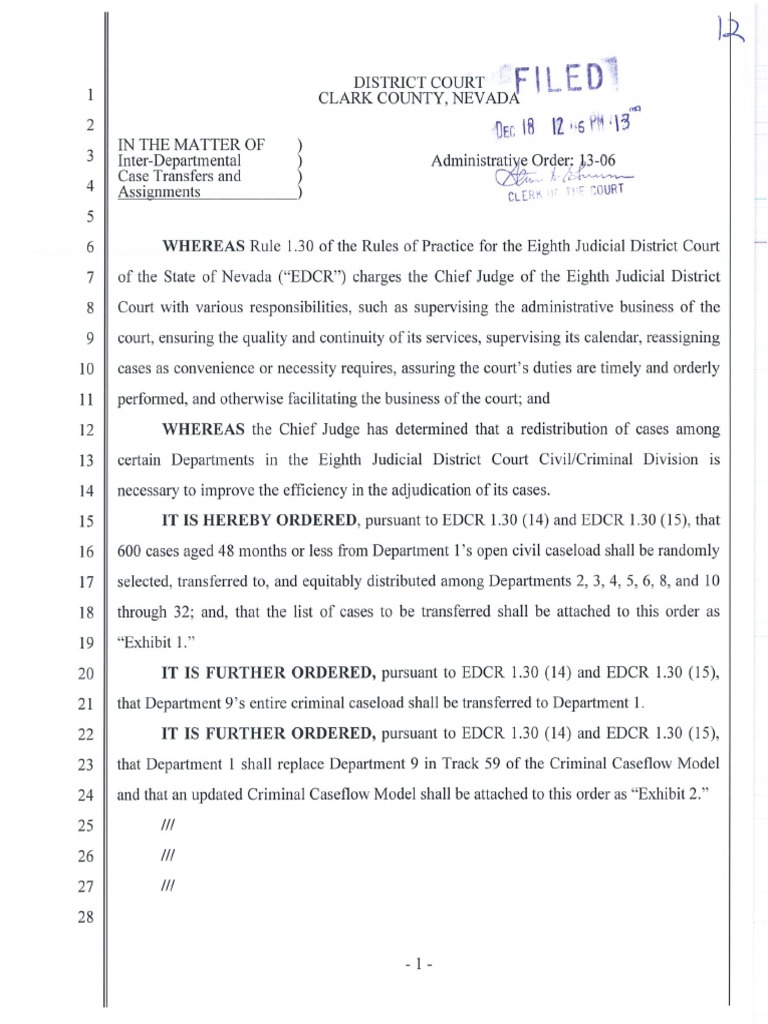 Document Contains a List of Civil Case Filings Transferred Between ...
