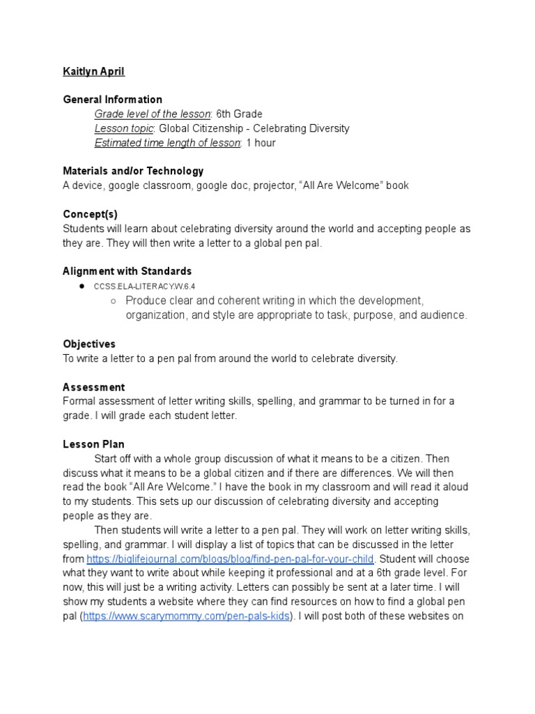Global Citizenship Lesson Plan | PDF