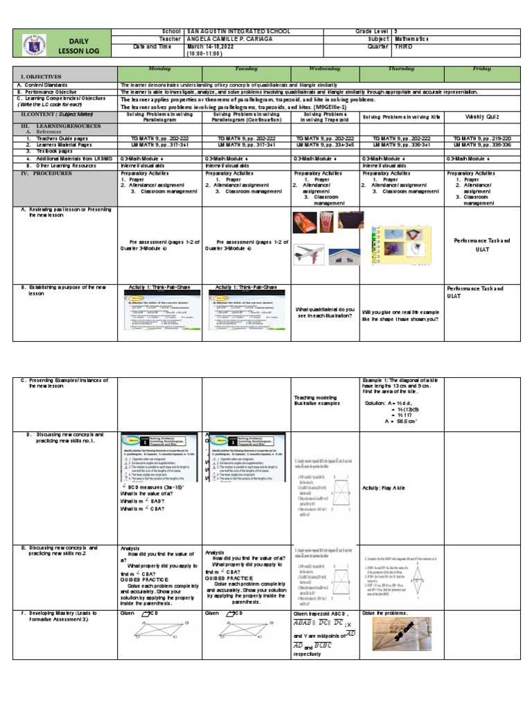DLL Q3-MATH 9 WEEK 4-Solving Problems Involving Parallelogram ...