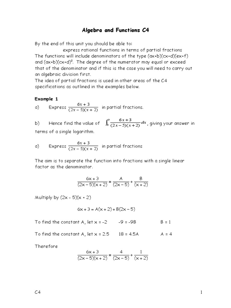 Algebra and Functions C4 | PDF | Fraction (Mathematics) | Numbers