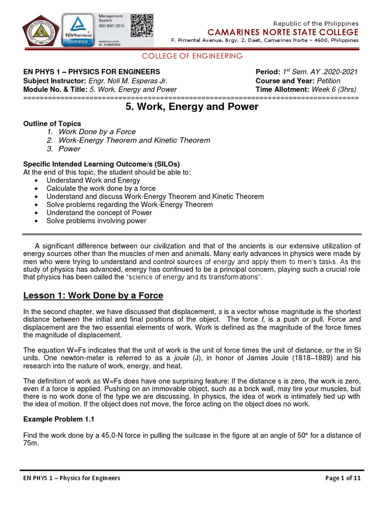 06 Work, Energy, and Power | PDF | Force | Power (Physics)