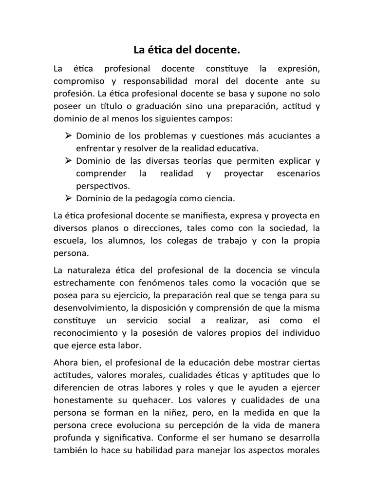 La Ética Del Docente | PDF