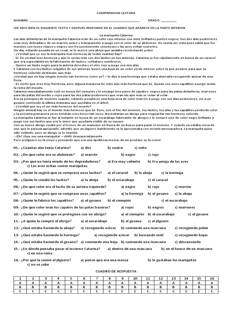 Comprension Lectora La Mariquita | PDF | Coccinellidae