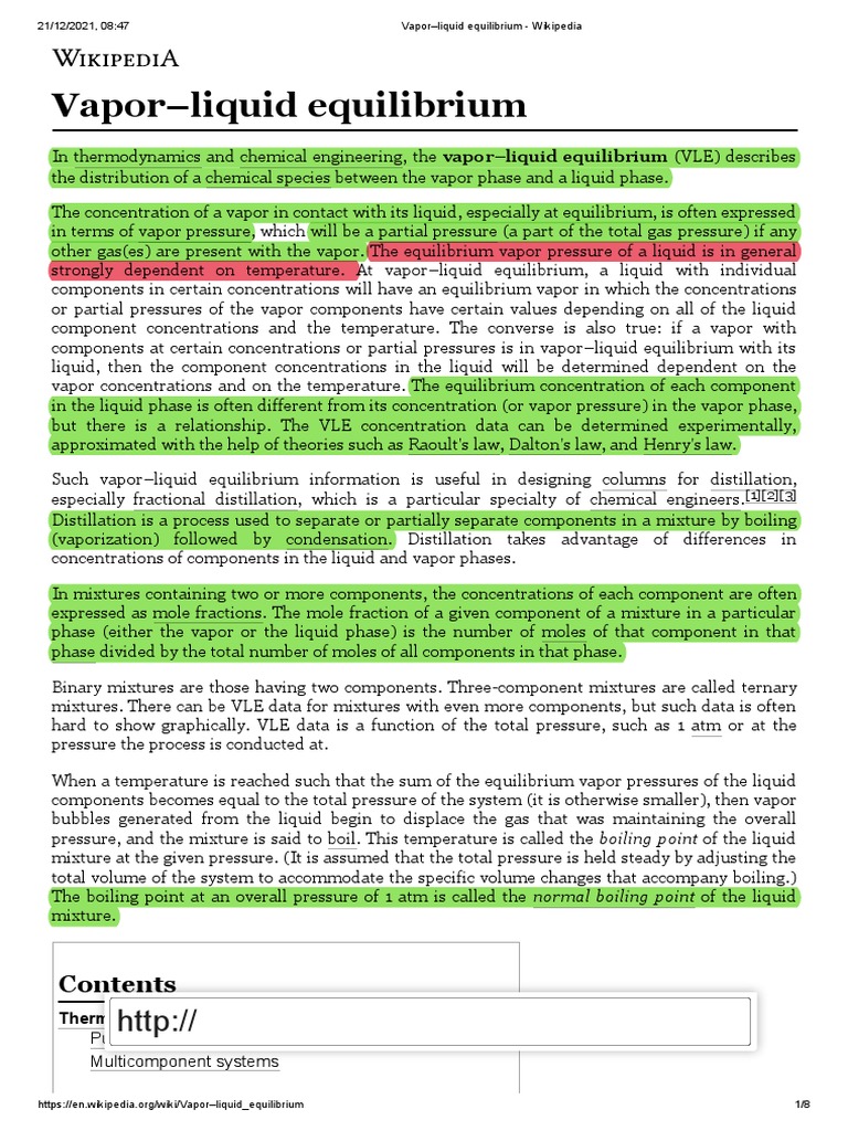 Vapor-Liquid Equilibrium - Wikipedia | PDF | Nature | Phases Of Matter