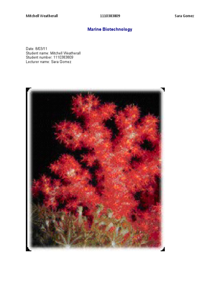 Marine Biotechnology: Mitchell Weatherall 1110383809 Sara Gomez | PDF ...
