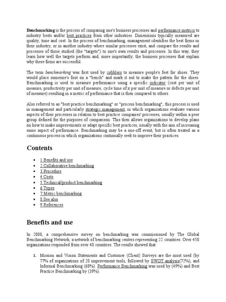 Benchmarking Is The Process of Comparing One's Business Processes and ...