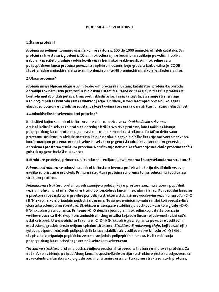 Biohemija Prvi Kolokvij | PDF