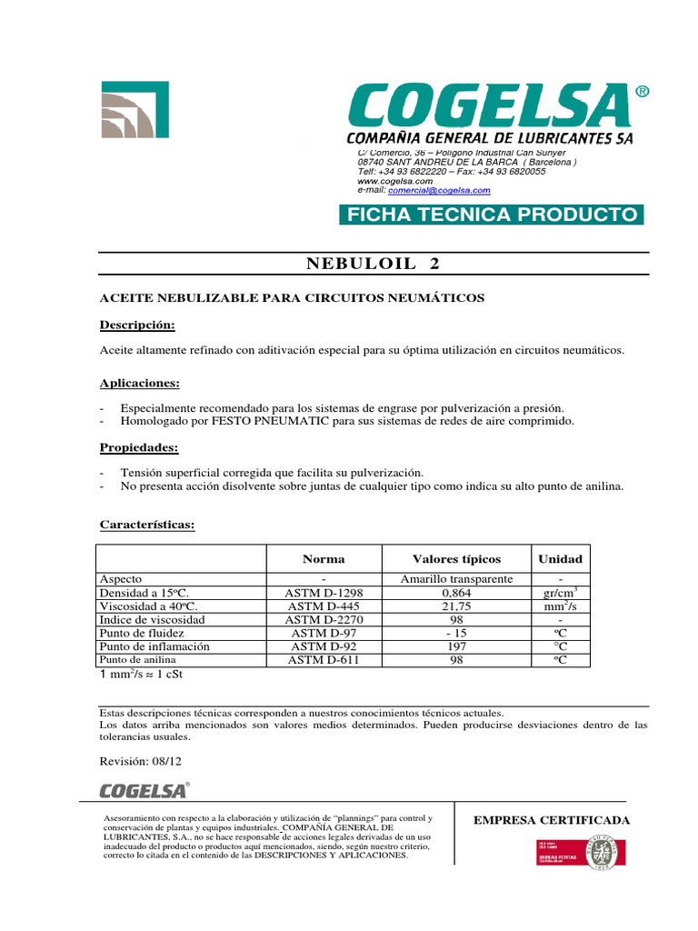 Aceite Nebulizante Nebuloil 2 Cogelsa | PDF
