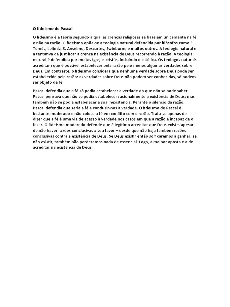 Fideísmo de Pascal | PDF | Ciências e Matemática | Religião e ...