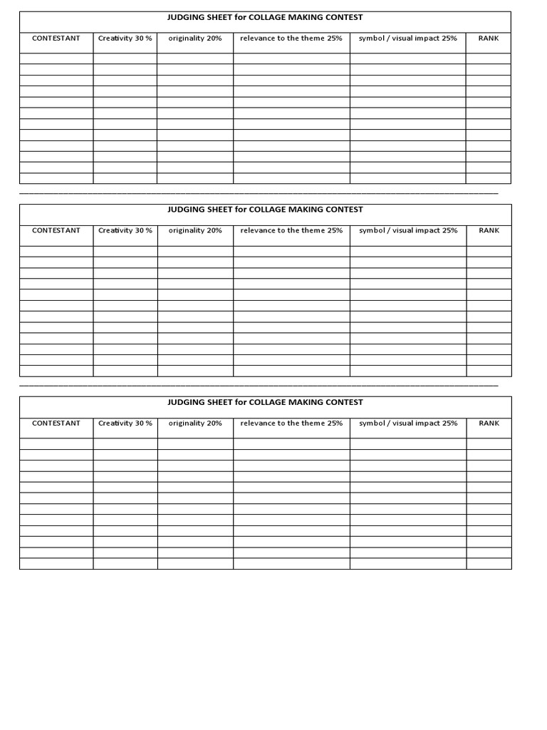 JUDGING SHEET For COLLAGE MAKING CONTEST | PDF