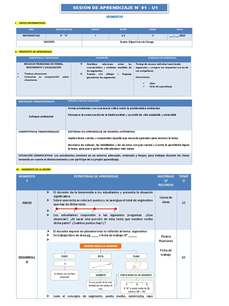 Sesion de Aprendizaje 1 - Segmentos | PDF