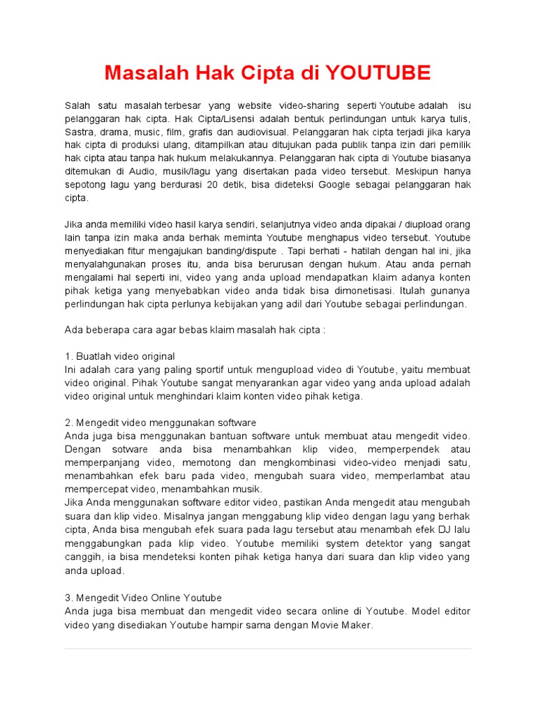 Mengatasi Hak Cipta di YouTube | PDF