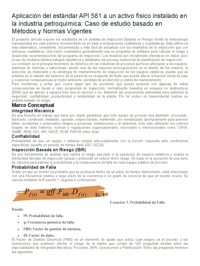 Aplicación Del Estándar API 581 A Un Activo Físico Instalado en La ...