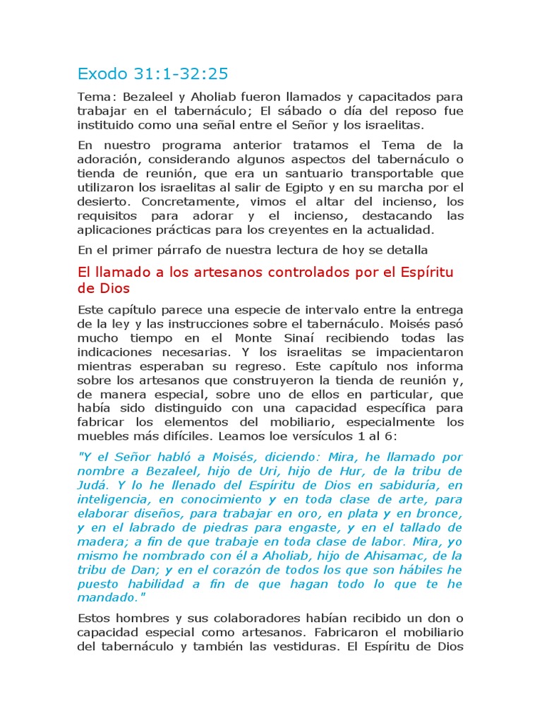 Exodo 31 | PDF | Shabat | Libro del éxodo