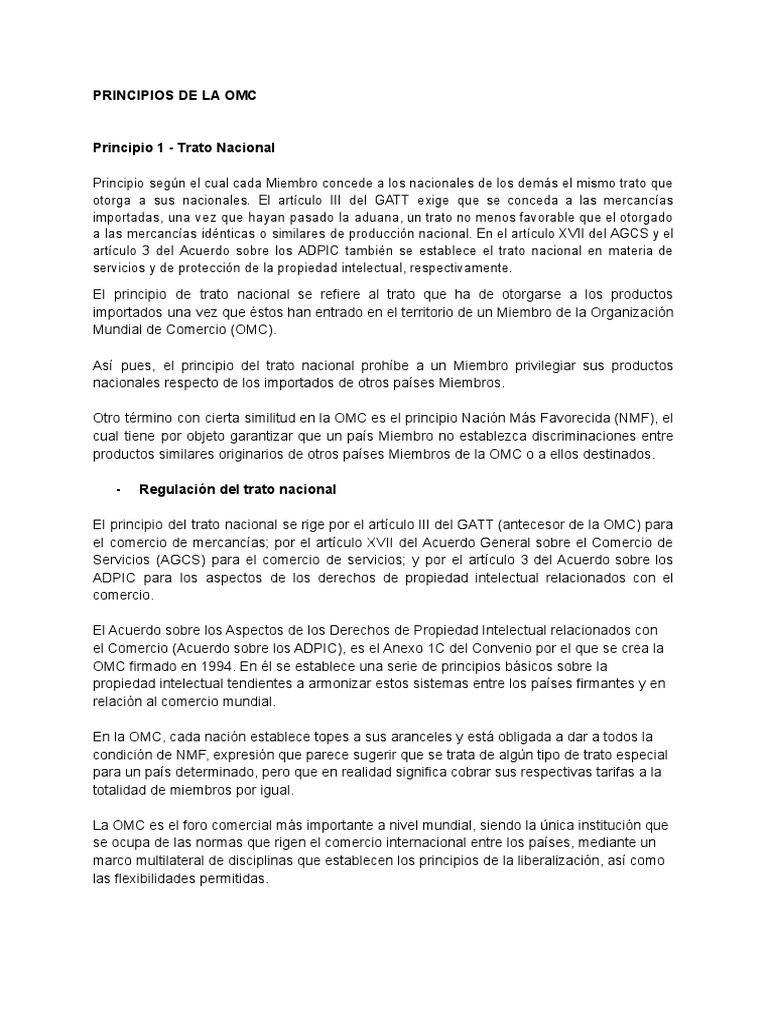 Omc Principios | PDF | Organización de Comercio Mundial | Acuerdo de viajes