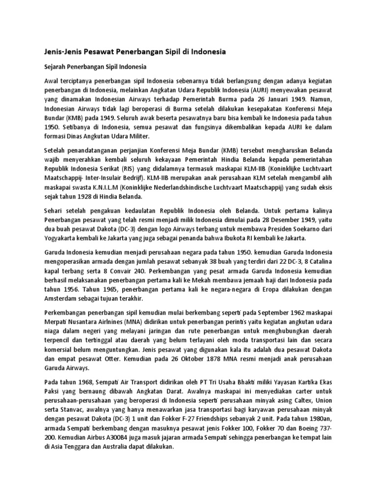 TPN Paparan Topik - Jenis-Jenis Pesawat Penerbangan Sipil Indonesia | PDF
